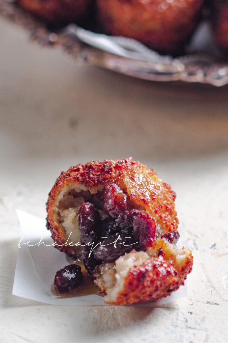 Sweet potato croquettes with a coconut crust, rum raisin sauce | Tchakayiti